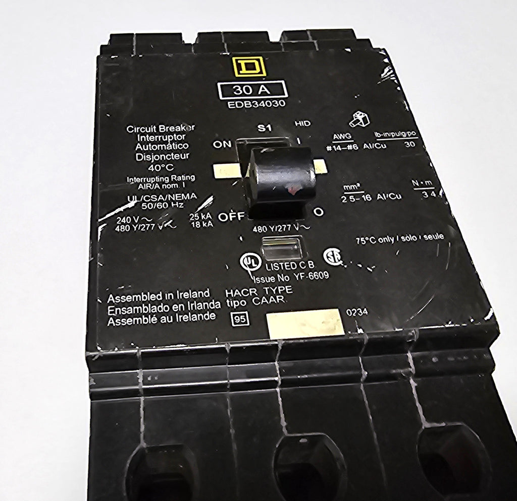 Square D EDB34030 240/480/277 3-Pole 30A 14-6AWG Molded Case Circuit B ...